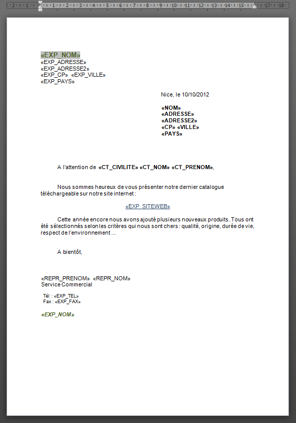 Le modèle d'action Courrier / Word